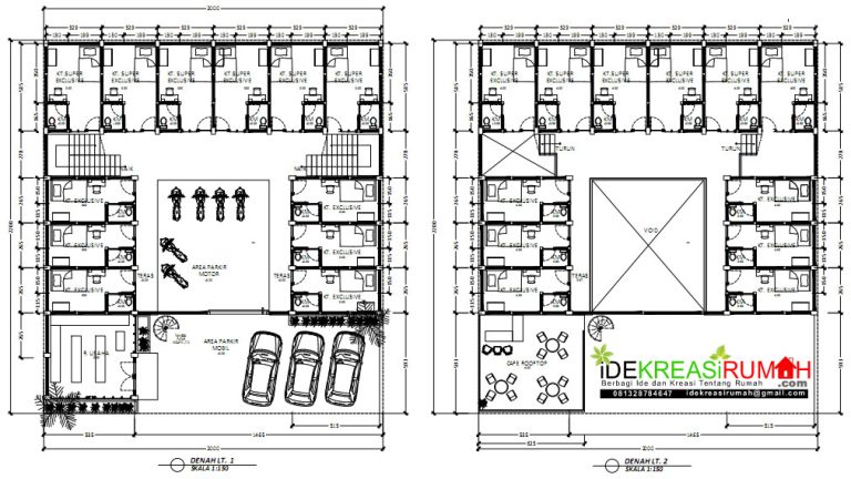 Menggabungkan Kos-Kosan, Ruang Usaha, dan Cafe: Denah Layout yang Efisien pada Lahan 20×22 Meter ...